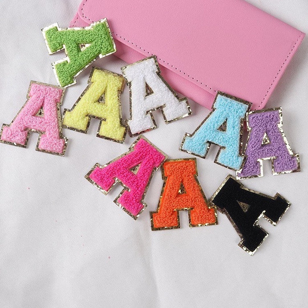 NEW 2.12" ADHESIVE Hot Pink Varsity Chenille Letters Patch, Gold ...