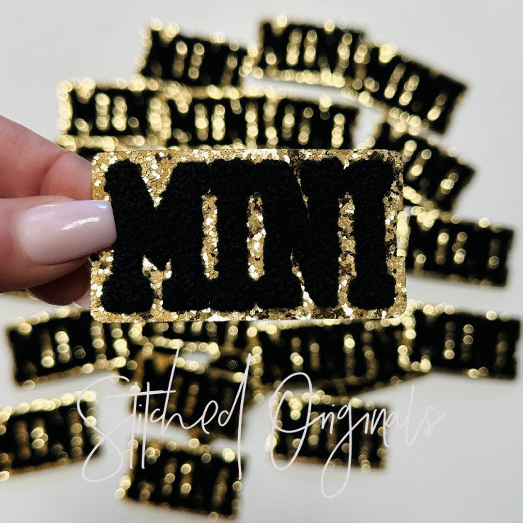 MINI Block Black Color Chenille Patch, MINI Patch With Gold Glitter ...