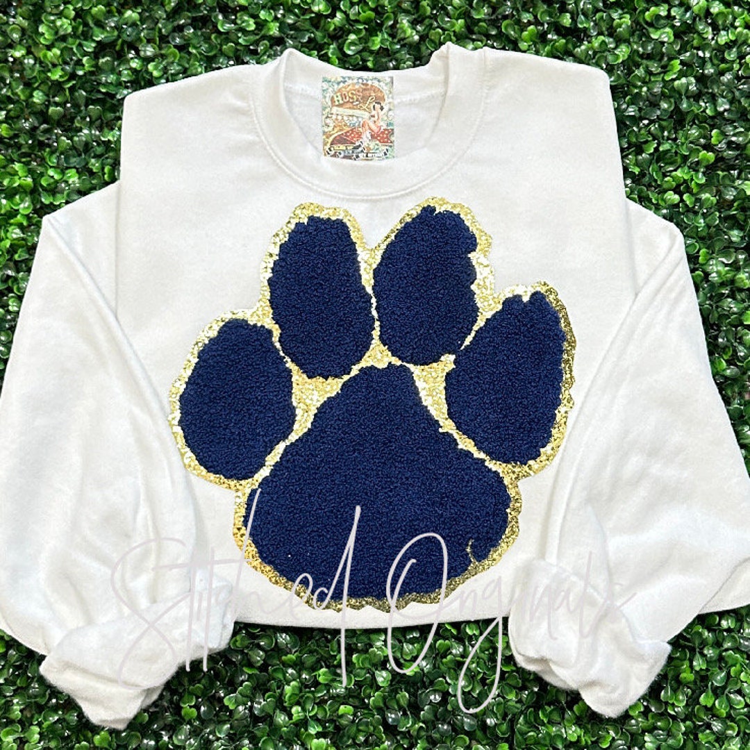 Chenille Large NAVY BLUE Paw Patch, GOLD Glitter, Iron On, Diy Patch ...