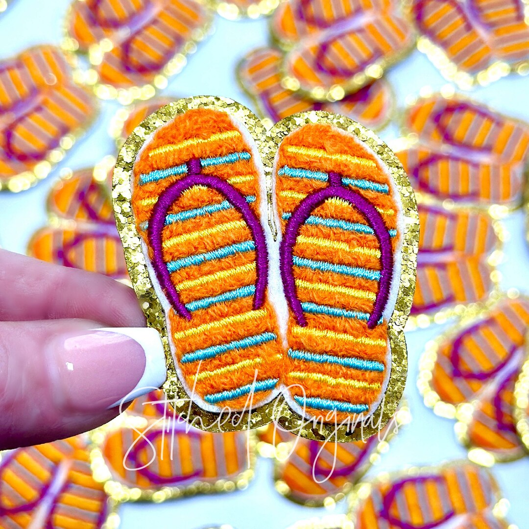 Orange Flip Flops Embroidered Patch, Gold Glitter Preppy Iron On - Etsy