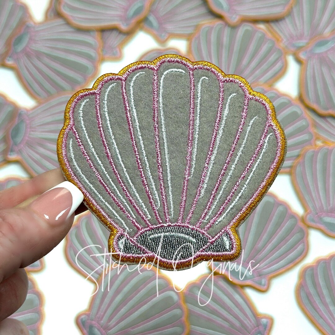 Gray Seashell Patch, Trucker Cap Patch, Iron On, DIY Patch, Shell Patch ...