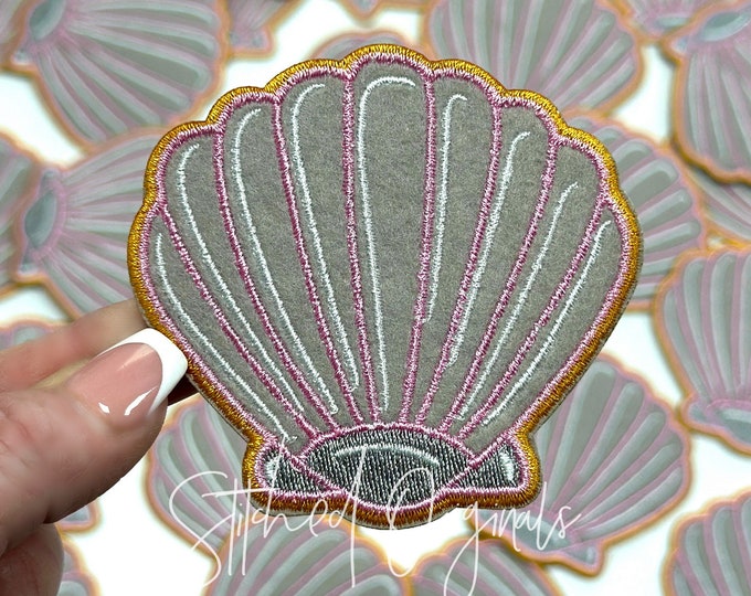 Gray Seashell Patch, Trucker Cap Patch, Iron On, DIY Patch, Shell Patch ...