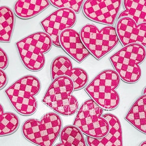 Pink and Hot Pink Checkered Heart Patch, Heart Patch, Diy Patch ...