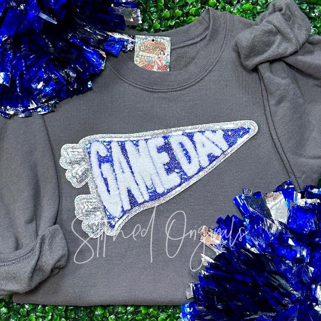 Royal Blue Pennant Game Day Patch, Iron on Patch, Chenille Sequin Patch ...
