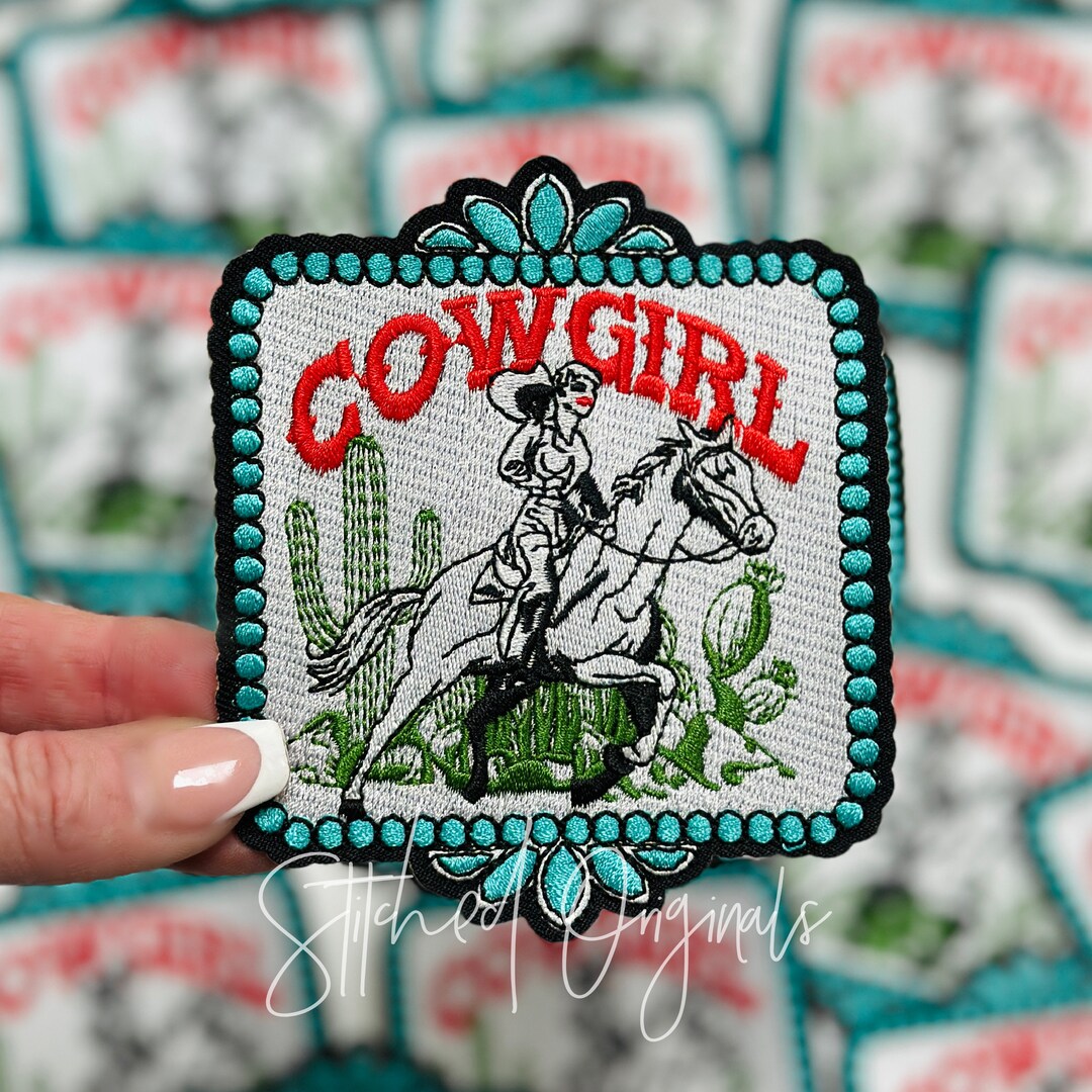 Embroidered Cowgirl Framed Patch, Trucker Cap Iron On - Etsy