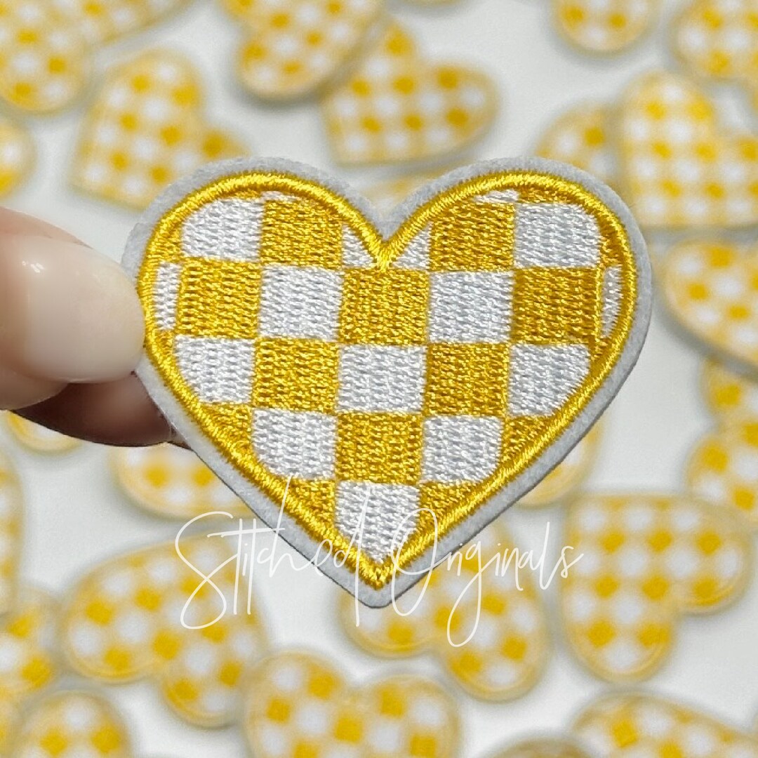 Yellow and White Checkered Heart Patch, Heart Patch, Diy Patch, Trucker ...