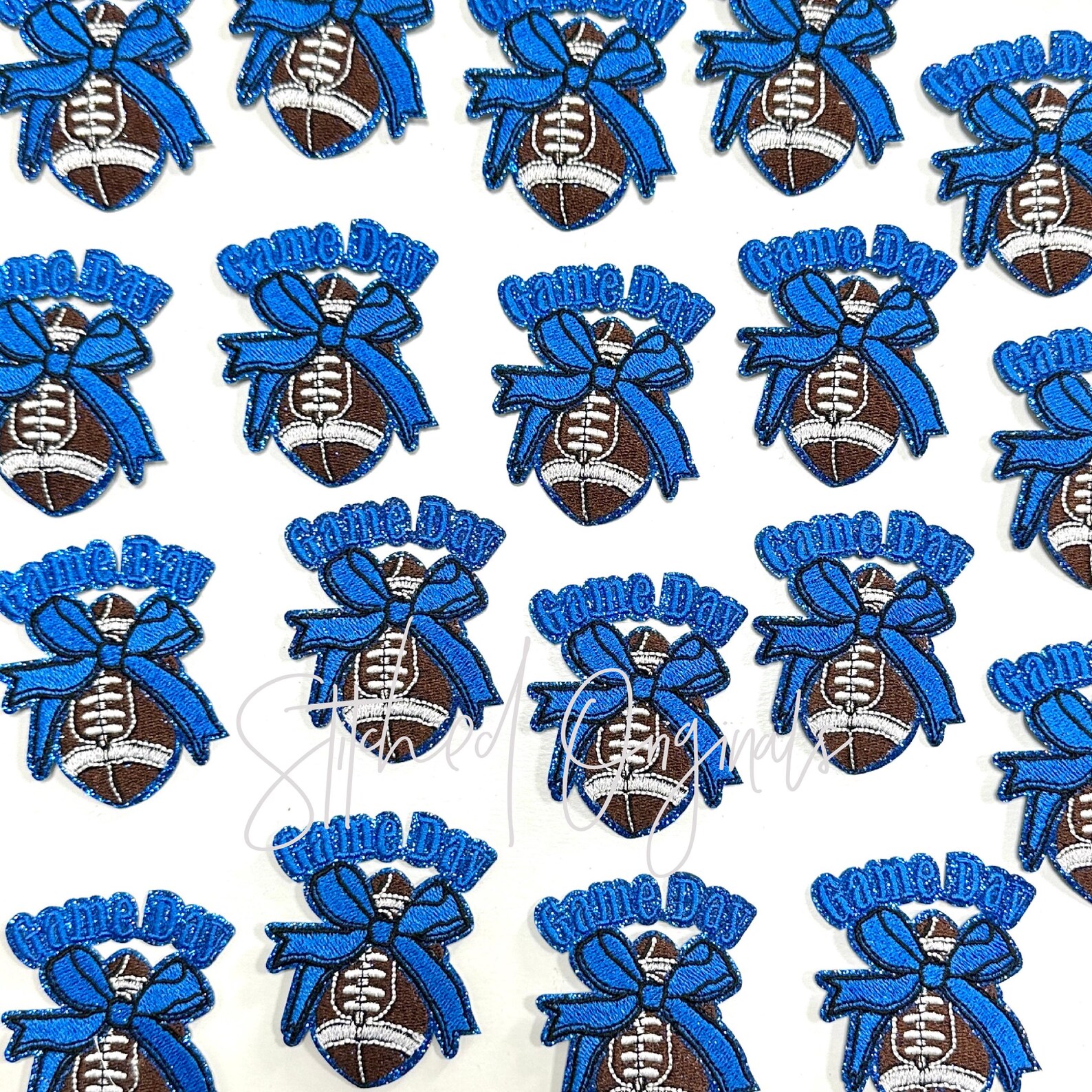 Game Day Football With BLUE Bow Patch, Diy Patch, Iron on Patch, Red ...