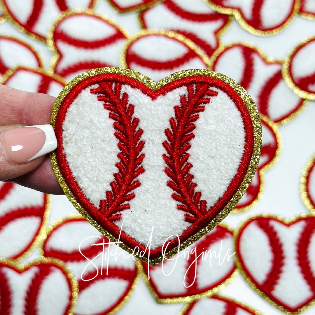 Baseball GOLD Glitter Small Heart Patch, DIY Patch, Softball Iron on ...