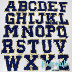 NEW Navy 3.12" Chenille Letters, Gold Glitter, Varsity Letter Iron on ...