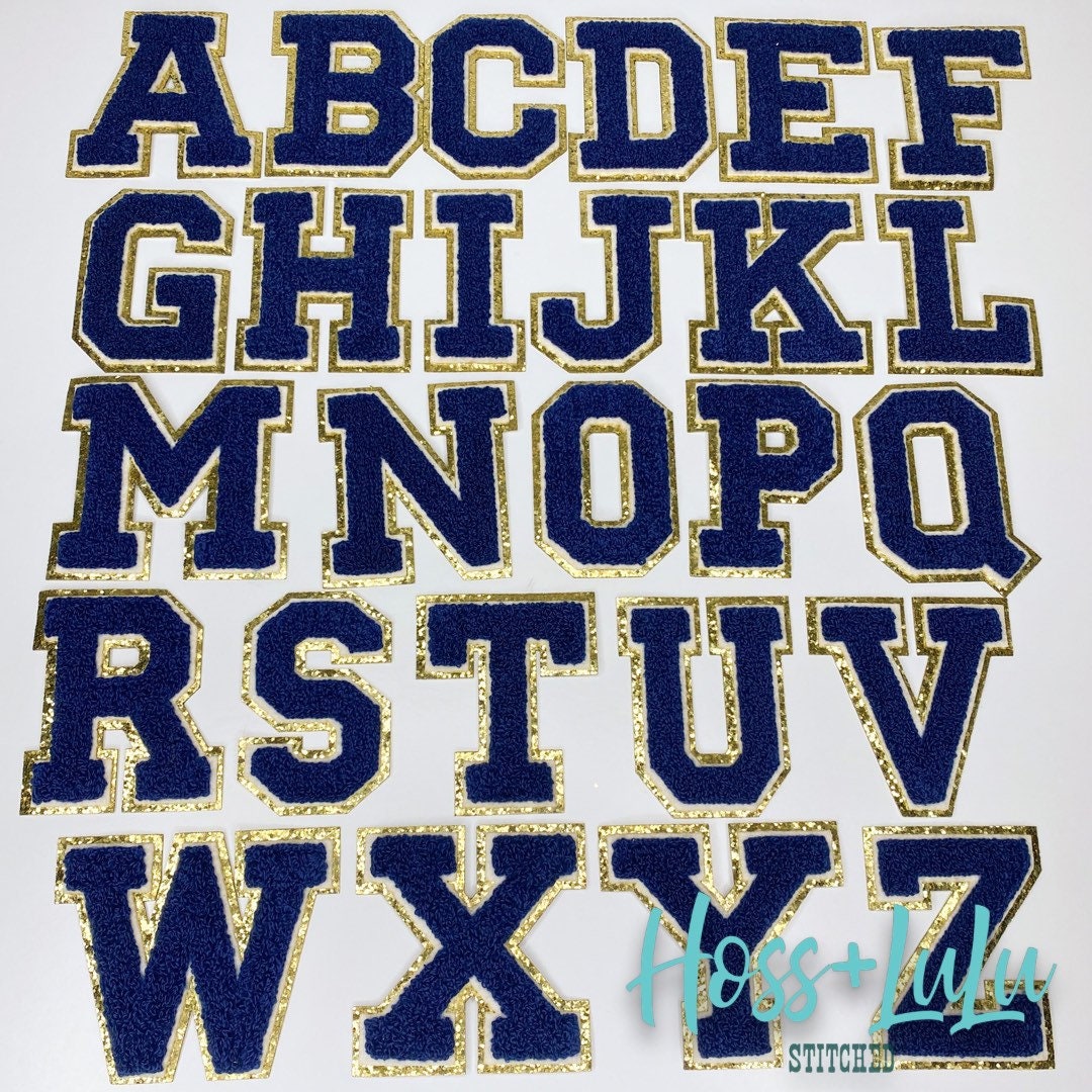 NEW Navy 3.12 Chenille Letters Gold Glitter Varsity - Etsy