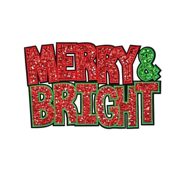 Merry & Bright Sequin Patch, Christmas Patch, Iron on Patch, Diy Patch ...