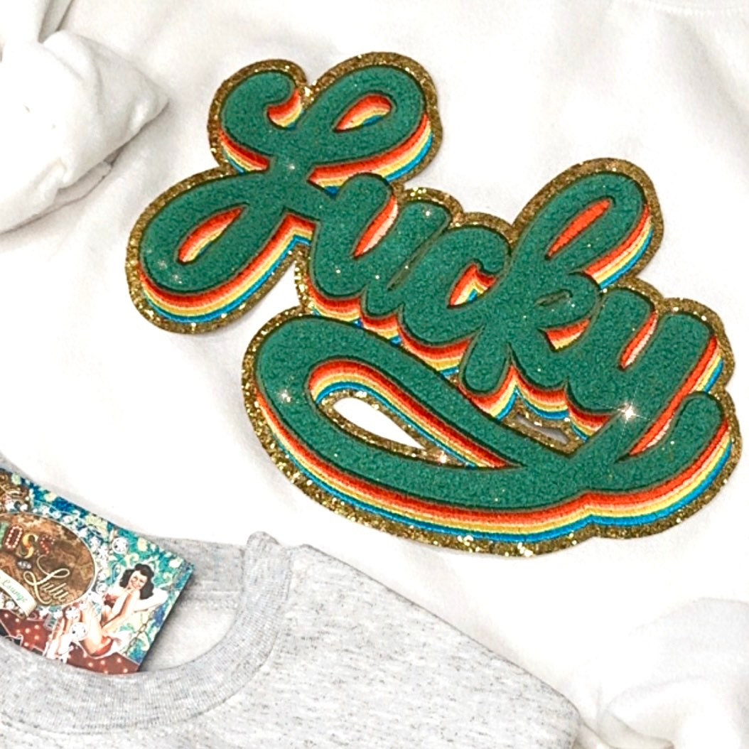 Lucky Custom Iron on Patch Gold Glitter Backing DIY Patch - Etsy