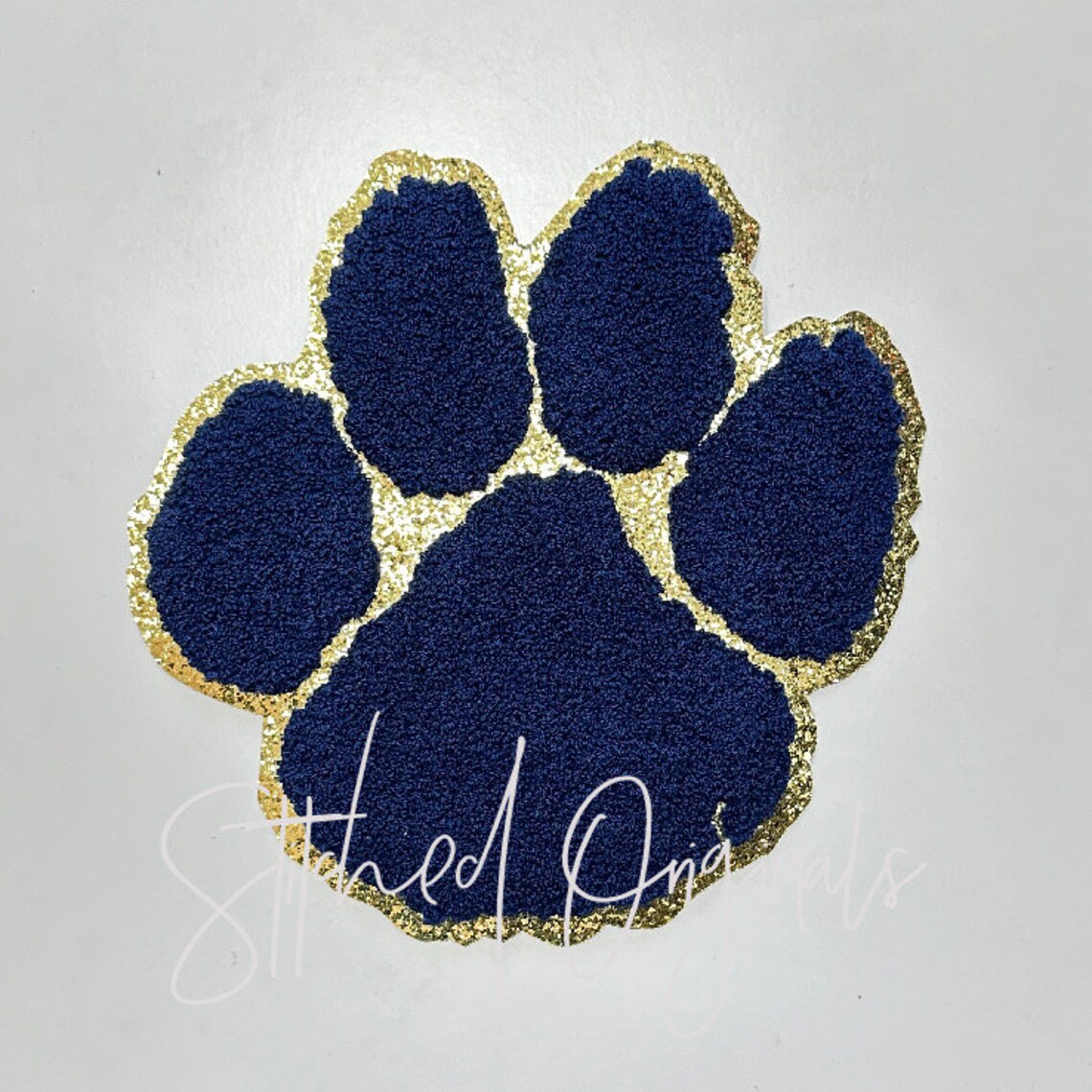 Chenille Large NAVY BLUE Paw Patch, GOLD Glitter, Iron On, Diy Patch ...