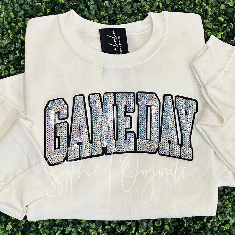 Gameday Silver Sequin and Black Patch, DIY Patch, Iron on Patch, Game ...