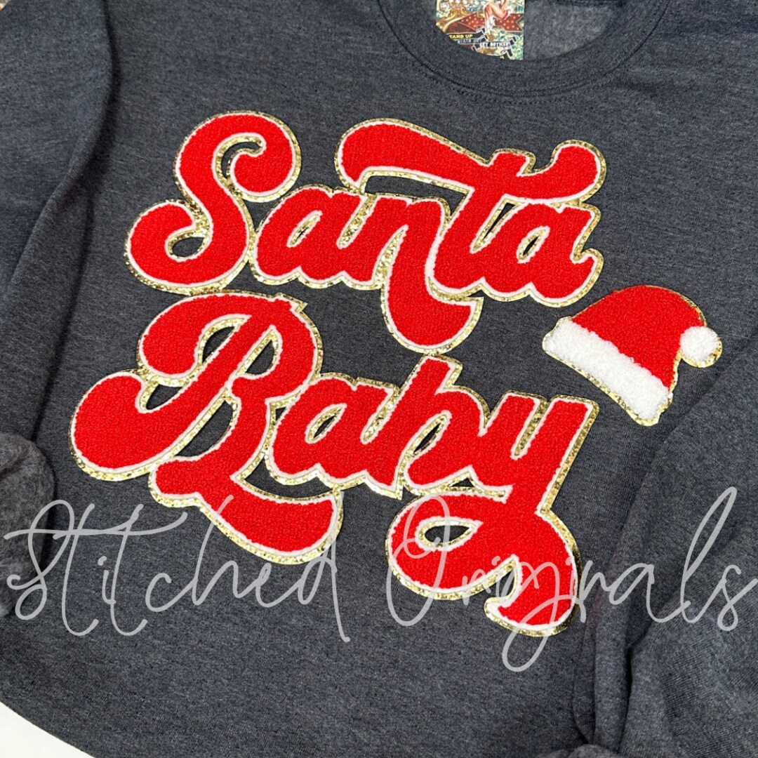Red Santa Baby Chenille Letter Patch, Santa Baby Sweatshirt DIY ...