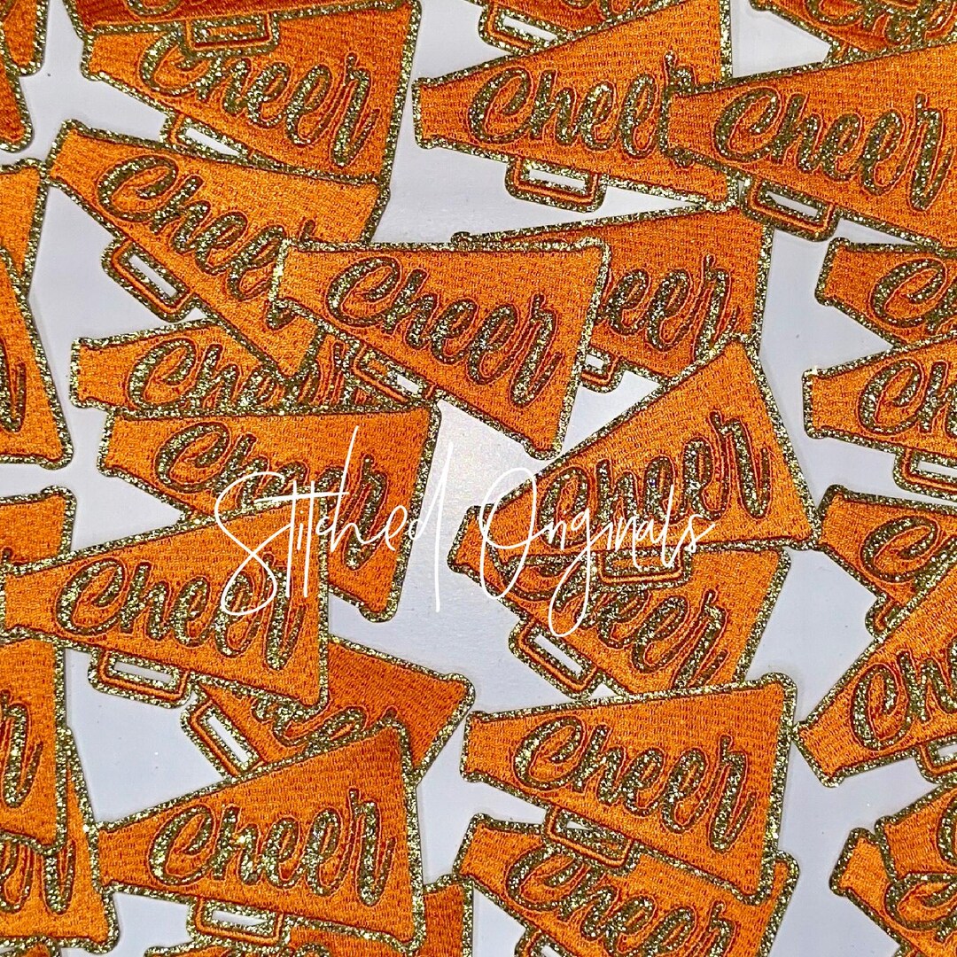 Cheer Orange Megaphone Patch, Gold Glitter, Cheer Patch, DIY Patch, Iron on Patch, Trucker Hat ...