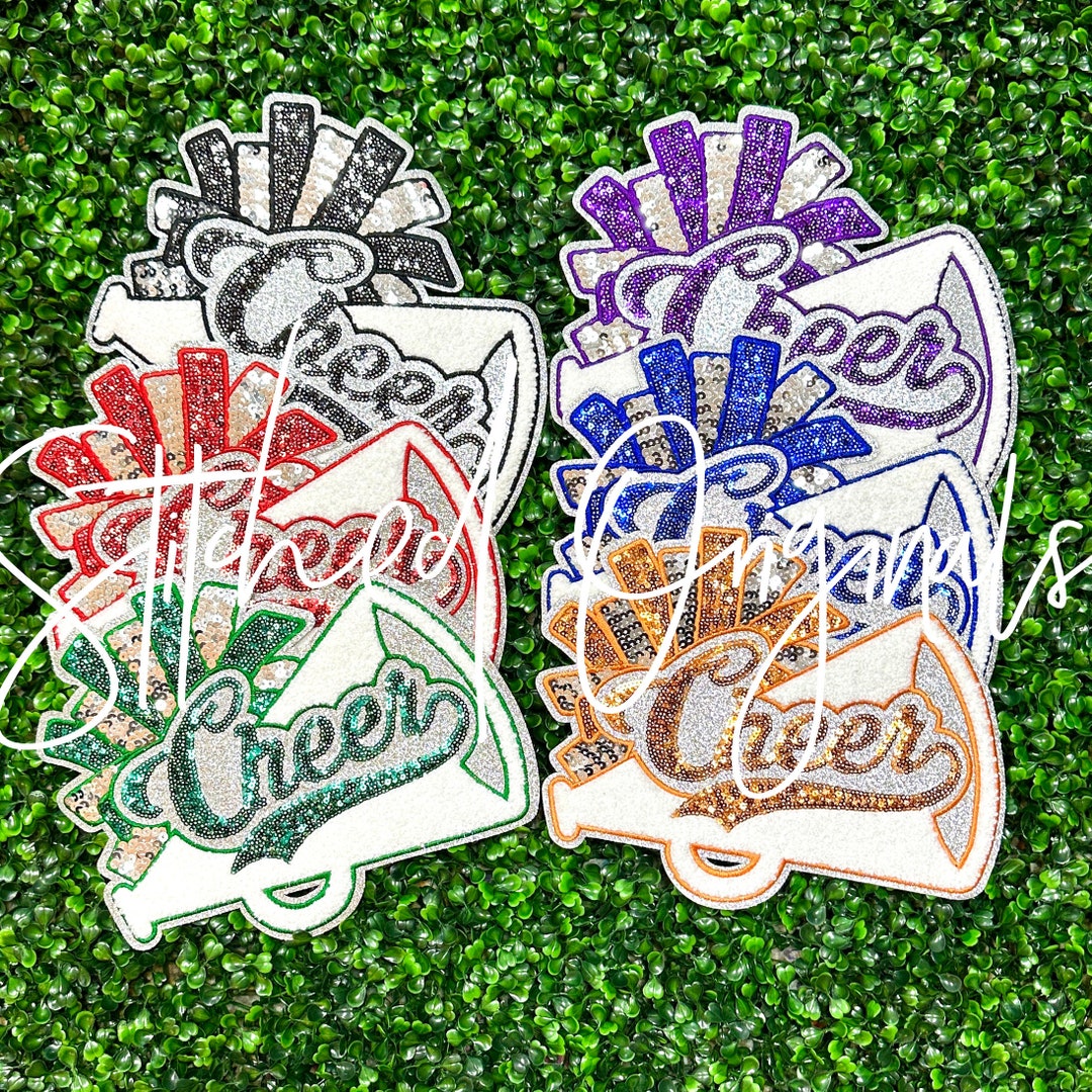 Cheer Chenille and SILVER Sequin BLING Megaphone Patch, Cheer Patch ...