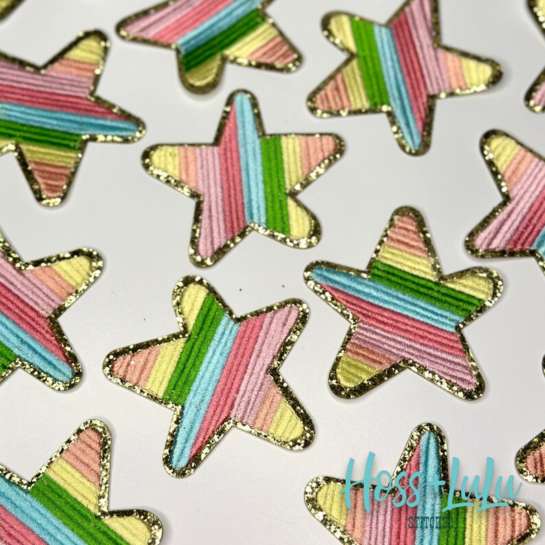Embroidered Star Patch With Gold Glitter, Rainbow Iron on Patch - Etsy