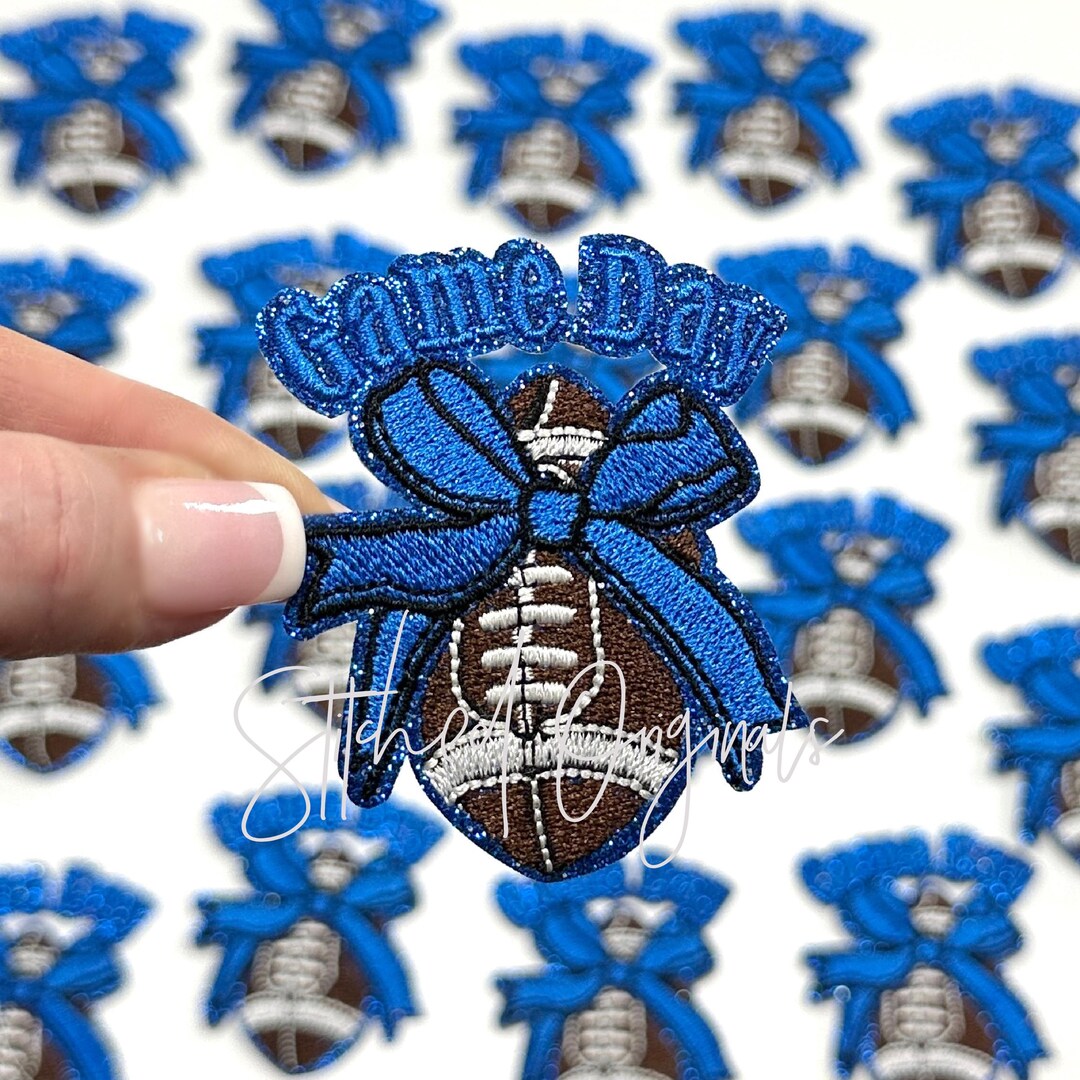 Game Day Football With BLUE Bow Patch, Diy Patch, Iron on Patch, Red ...