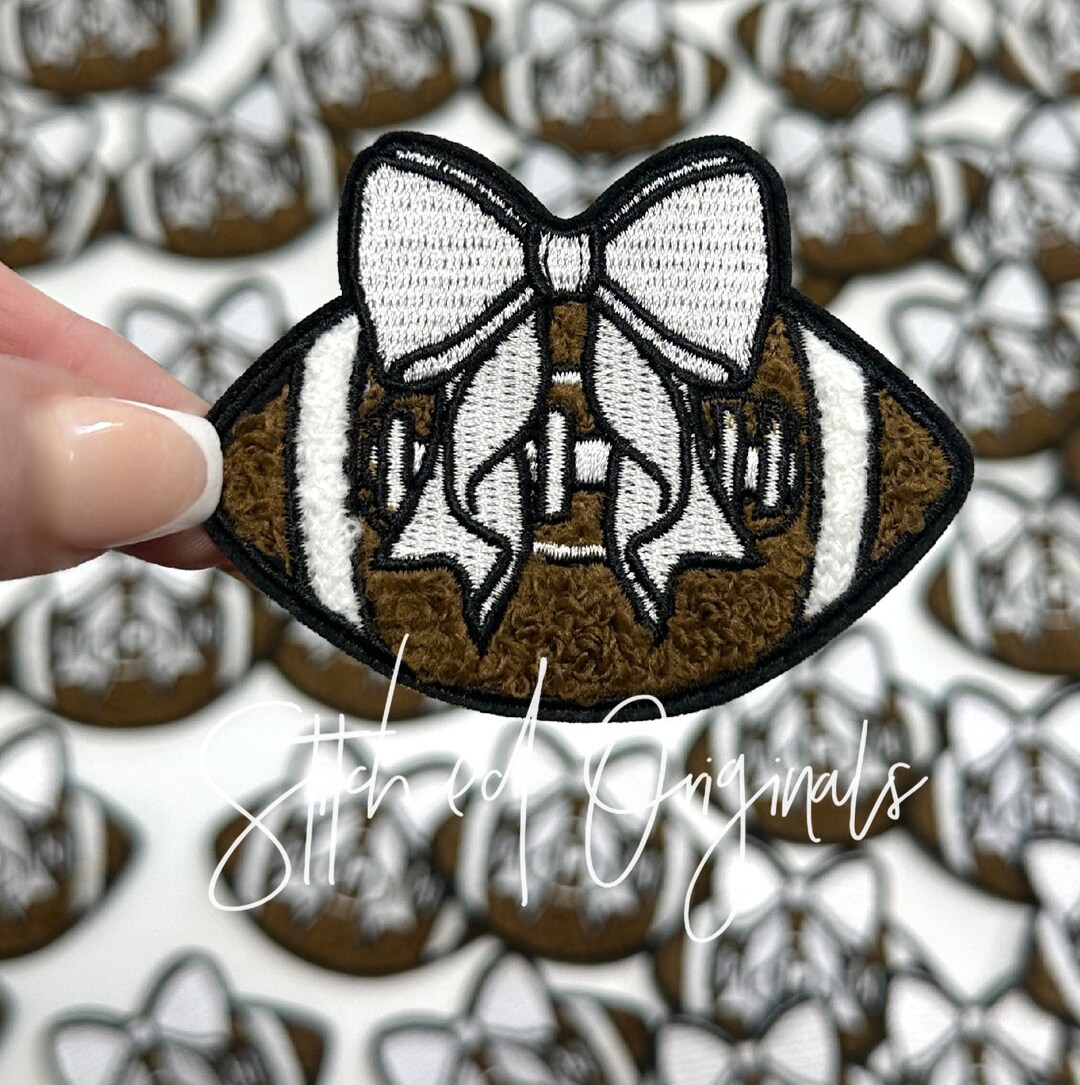 White Bow Football Chenille Patch, Custom 3” Football Patch, Game Day ...