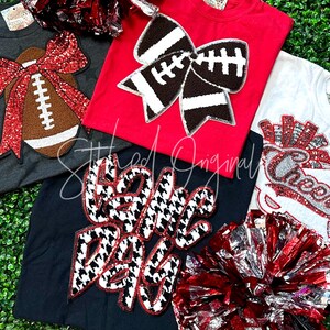 Football With RED Sequin Bow Patch, Custom 10” Football Patch, Game Day Patch, Chenille ...