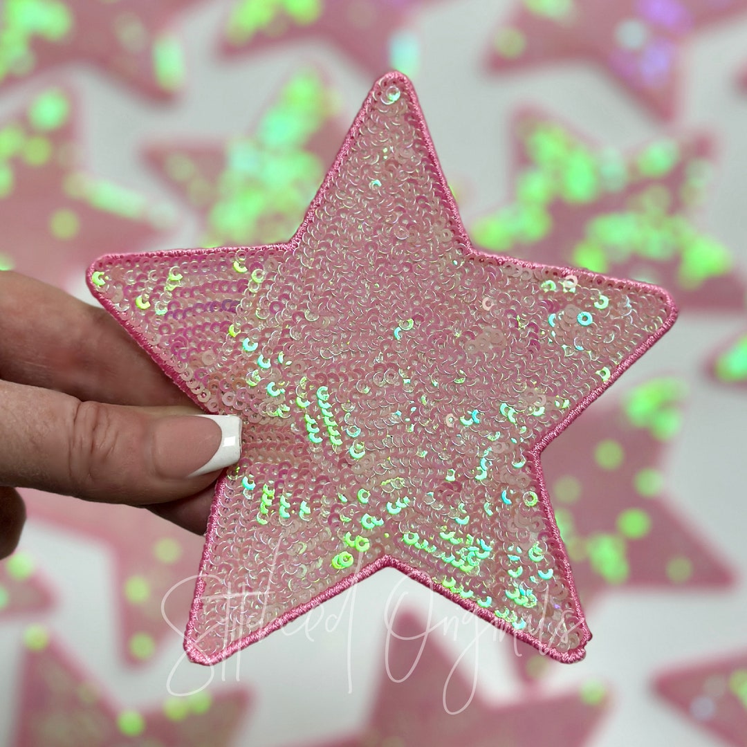 Light Pink 5" Sequin Star Patch, Iron on Patch, DIY Patch, Sequin Star ...