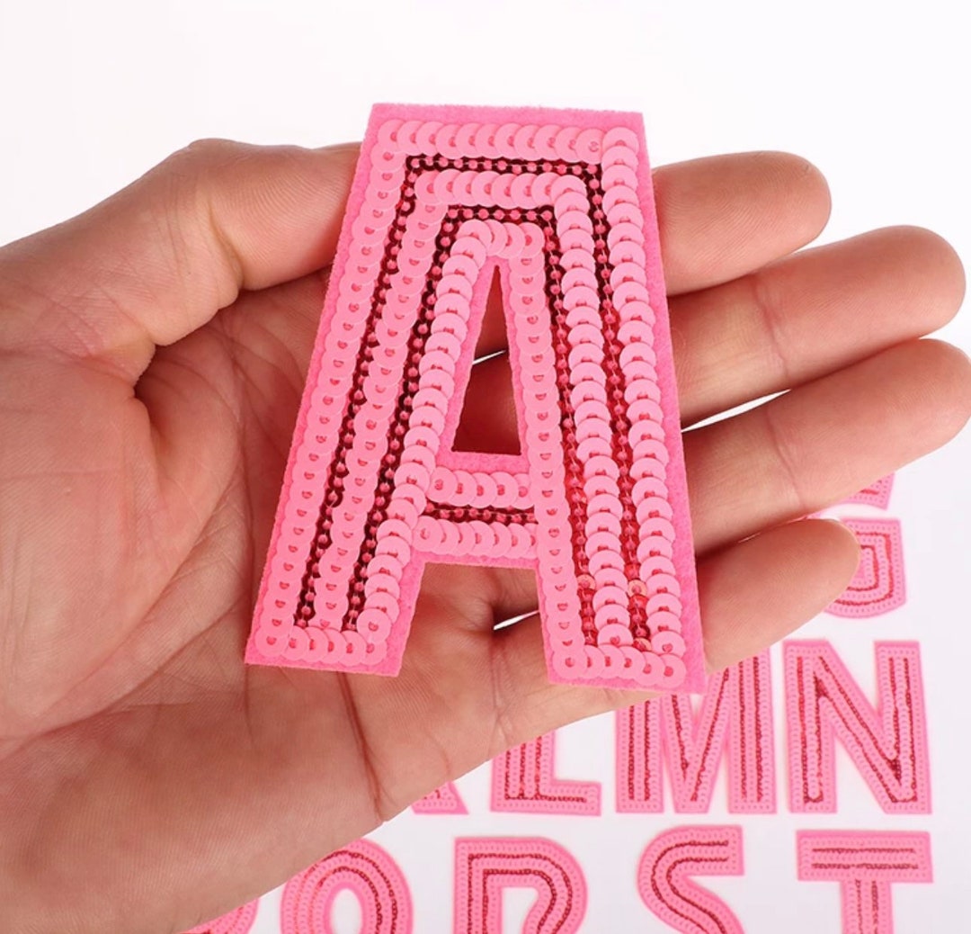 Sequin 3.12” Letter Patch, Pink With Hot Pink Accents, Iron on Patch ...