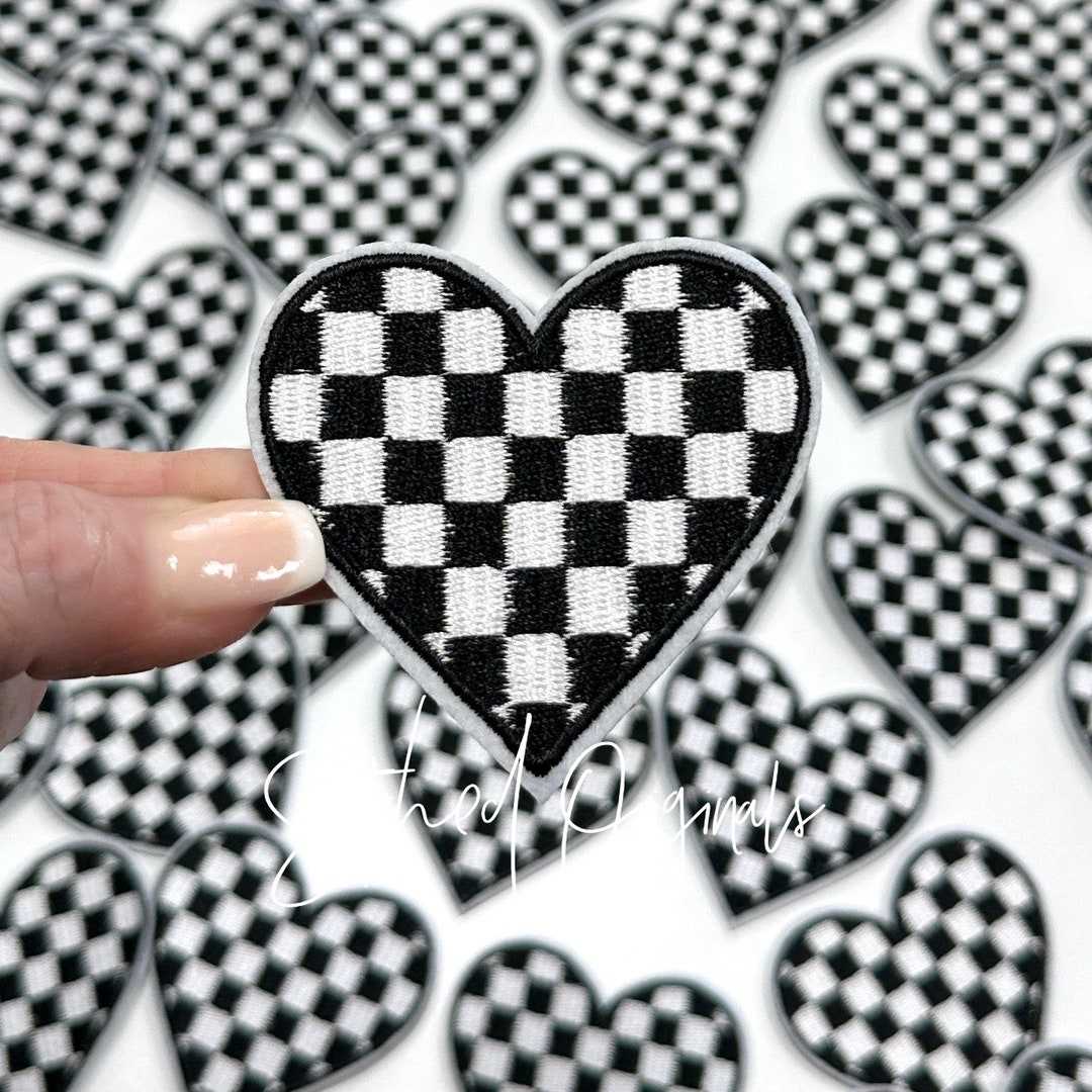 Black and White Checkered Heart Patch, Heart Patch, Diy Patch, Trucker ...