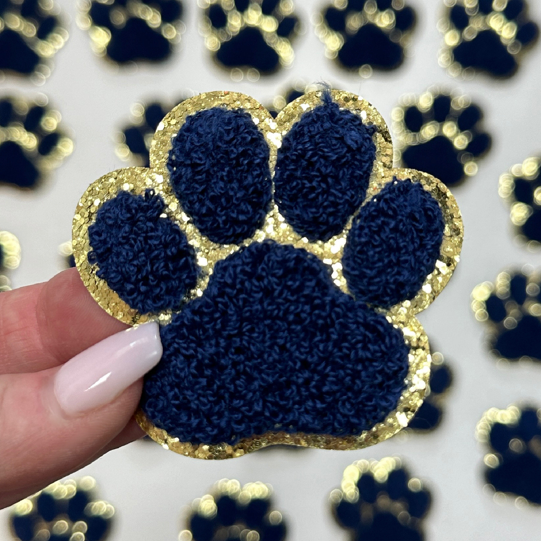 Navy Blue Paw Print Iron on Patch, Gold Glitter Accent - Etsy