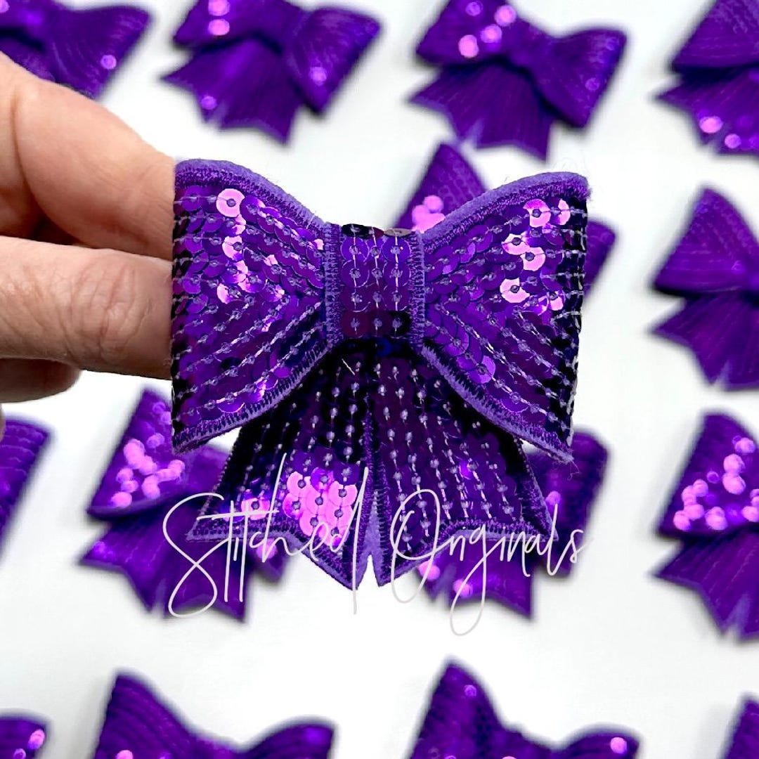 PURPLE Sequin 3D Bow Patch, Bow, Iron on Patch, DIY Patch, Sequin Bow ...