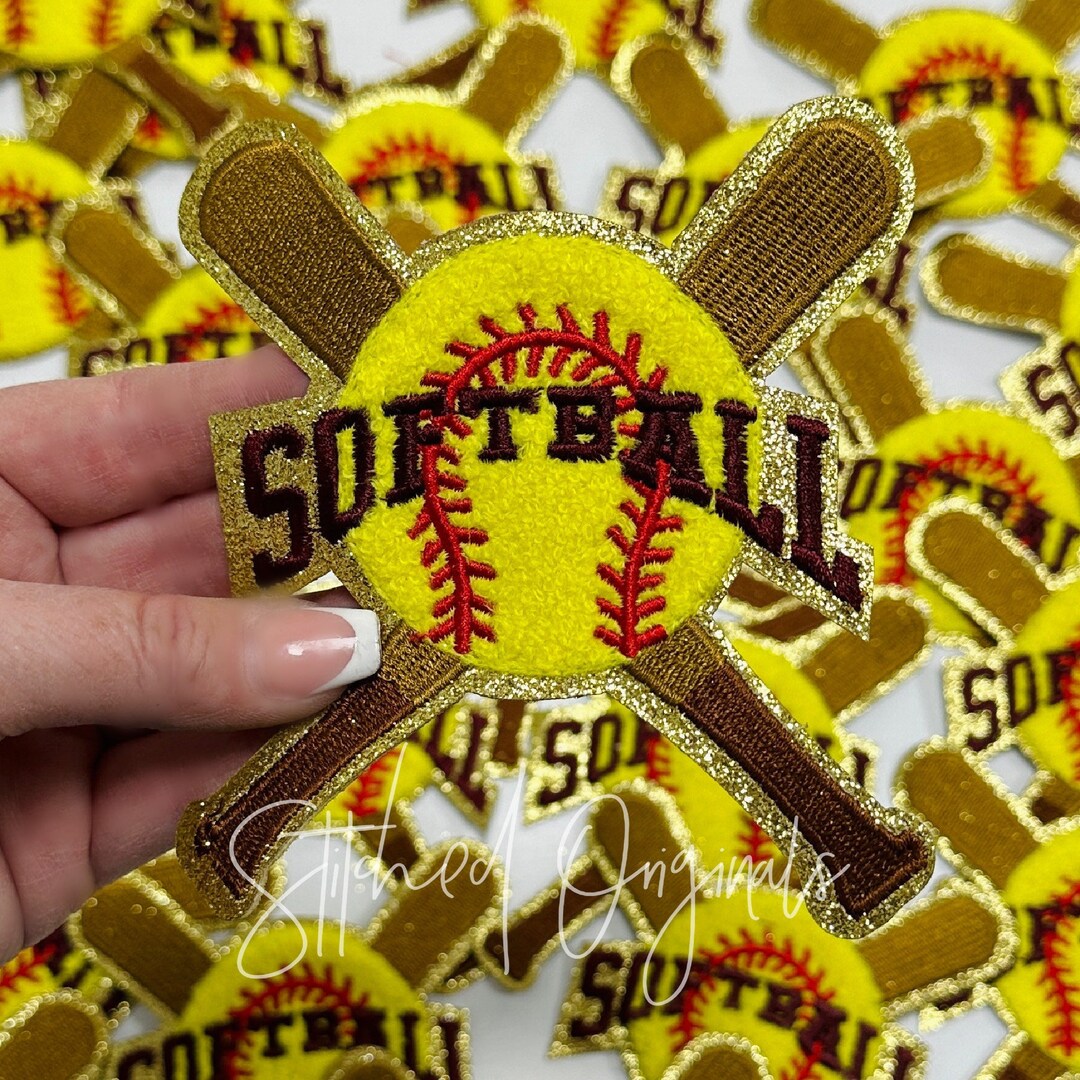 Softball and Bats Gold Glitter Patch, DIY Patch, Softball Iron on Patch ...
