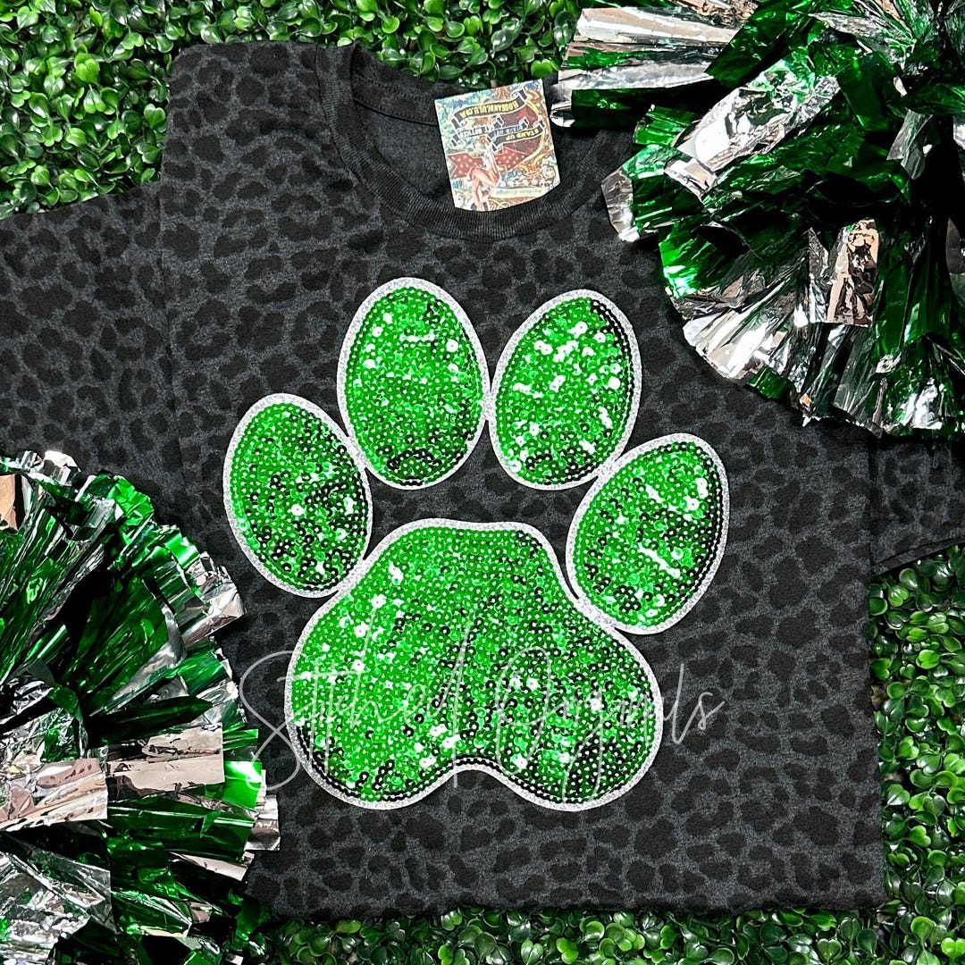 Green Sequin Paw LARGE Patch, Silver Glitter Backing, Iron On, Diy ...