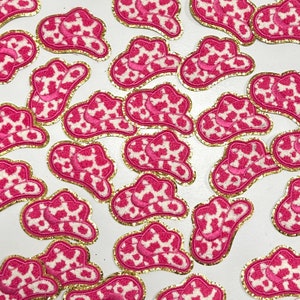 Pink Cowboy Hat Cow Print Patch, Gold Glitter, Trucker Cap Patch, Iron ...