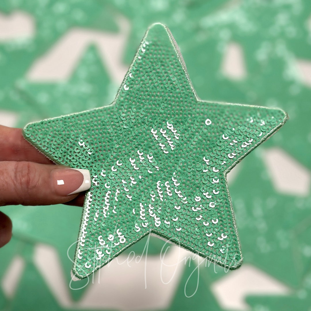 Mint Green 5" Sequin Star Patch, Iron on Patch, DIY Patch, Sequin Star ...