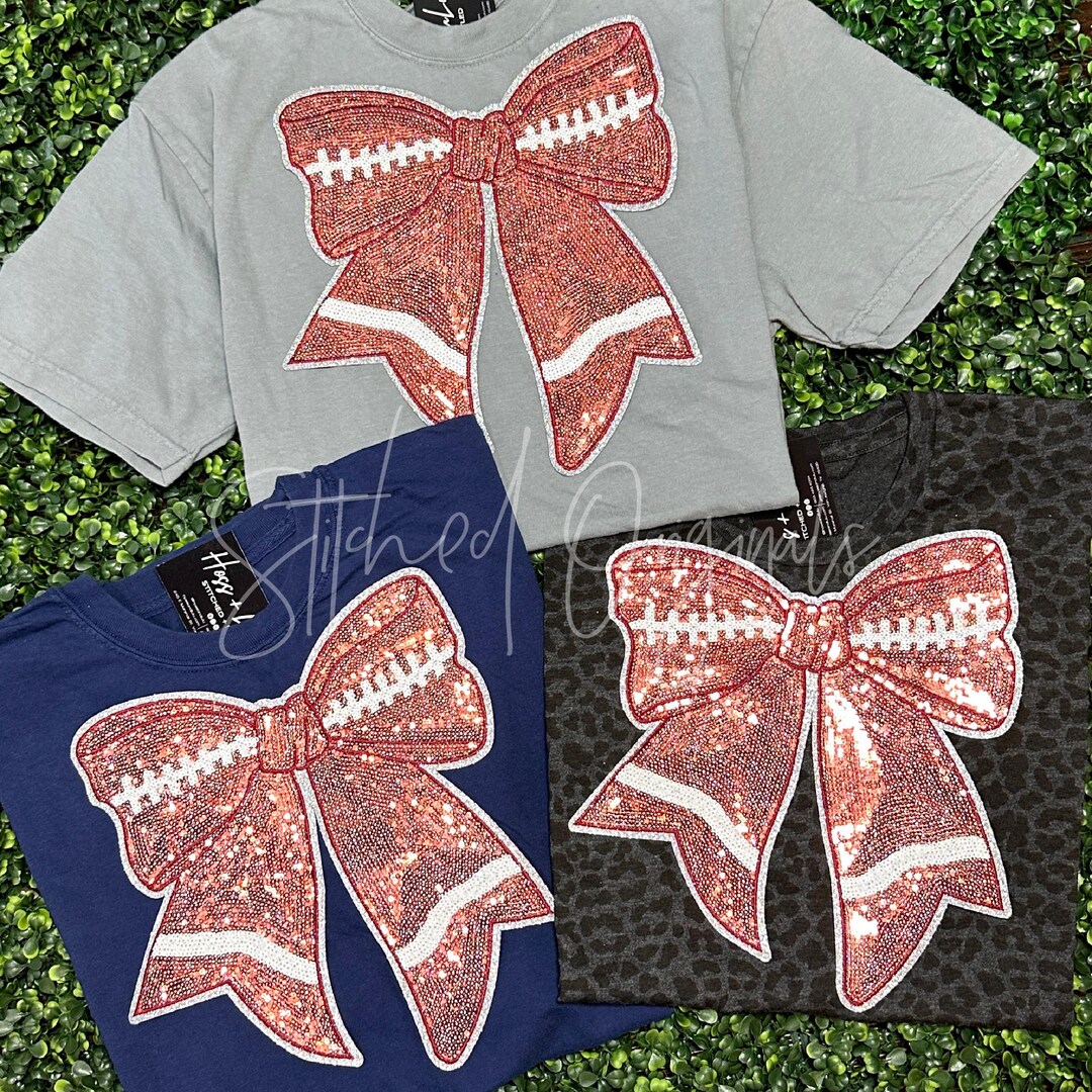 Football Bow Patch, Silver Glitter Sequin, Iron on Applique - Etsy