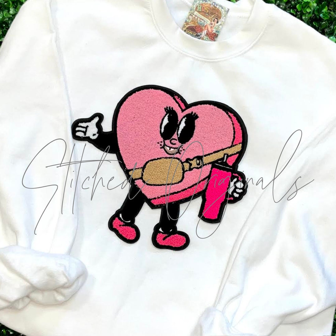 Pink Heart Preppy Valentine's Day Chenille Patch, DIY Patch, Iron on ...