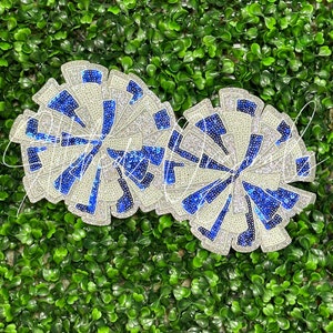 Pom Pom Royal Blue , Silver Cheer Sequin Patch, DIY Patch, Iron on Patch - Etsy