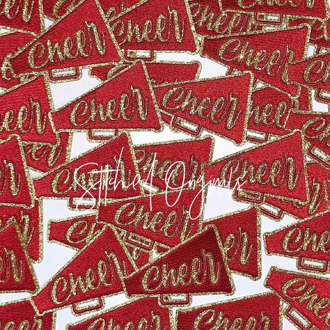 Cheer Crimson Megaphone Patch, Gold Glitter, Cheer Patch, DIY Patch, Iron on Patch, Trucker Hat ...