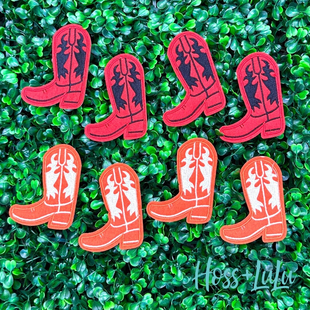 Cowboy Boot Patch, Iron on Patch, Red Boot Patch, Orange Boot Patch ...