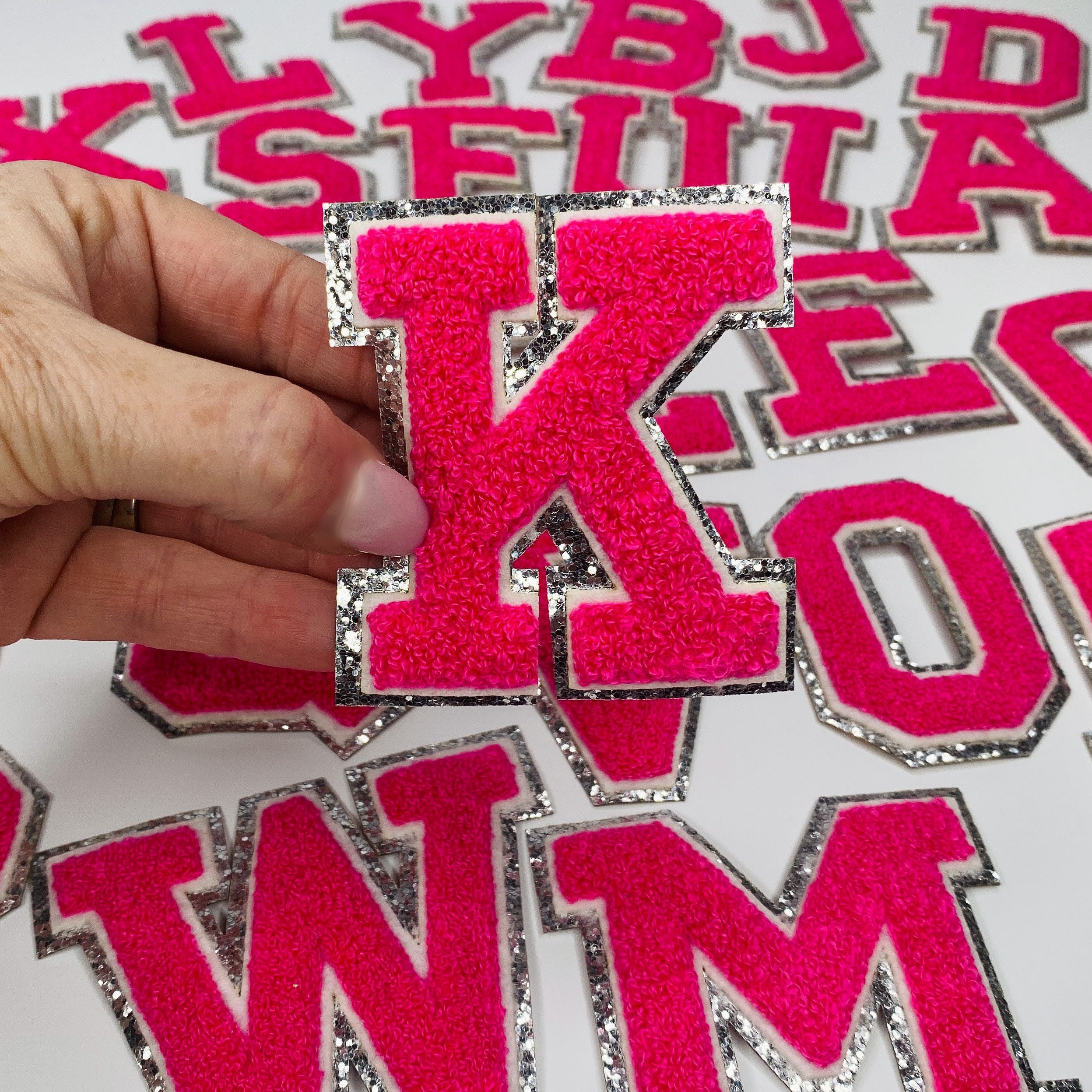 Hot Pink 3.12 Chenille Letters SILVER Glitter Varsity - Etsy