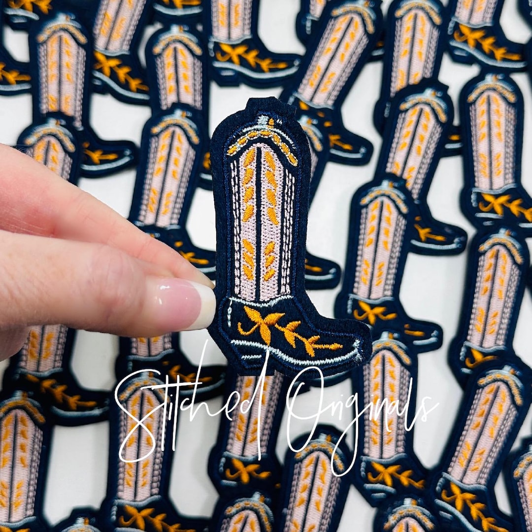 Cowboy Boot Patch, Iron on Patch, Navy Blue and Orange Boot Patch, DIY ...