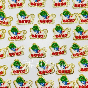 Santa Sleigh Patch, Gold Glitter Backing Chenille Patch, Iron on Patch ...