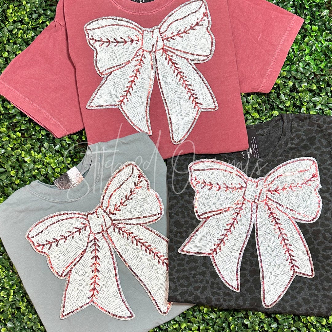 Baseball Bow Patch, Silver Glitter Backing, Iron On, DIY Patch ...