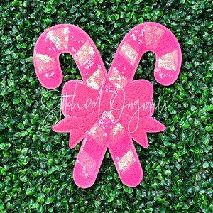 PINK Candy Cane Sequin Patch With Chenille Bow, Iron On, Christmas Patch - Etsy