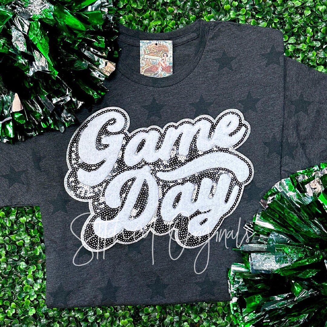 Game Day Black Sequin and Chenille Patch, Game Day, Diy Patch, Silver ...