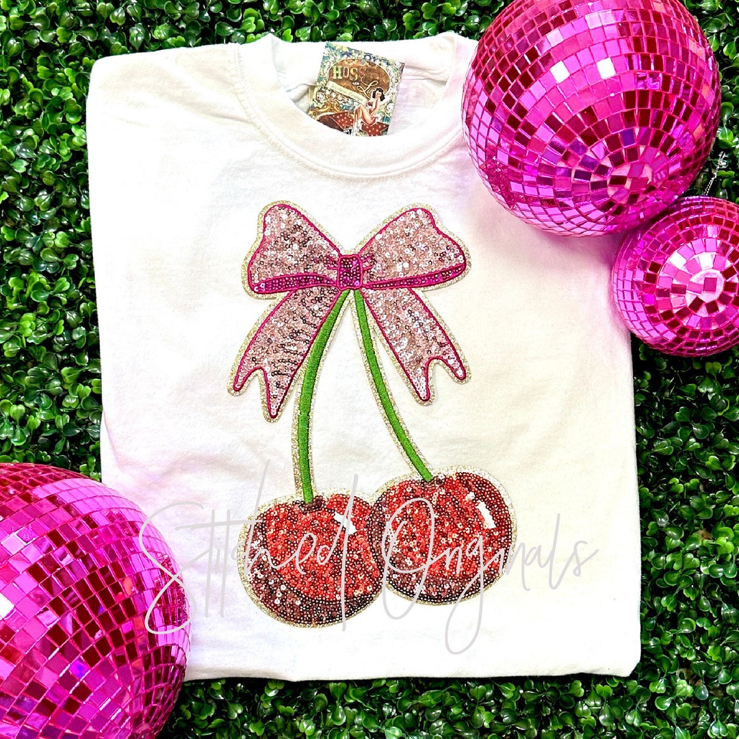 Cherry With Pink Bow Sequin Patch, Iron on Patch, Sequin Patch, DIY ...