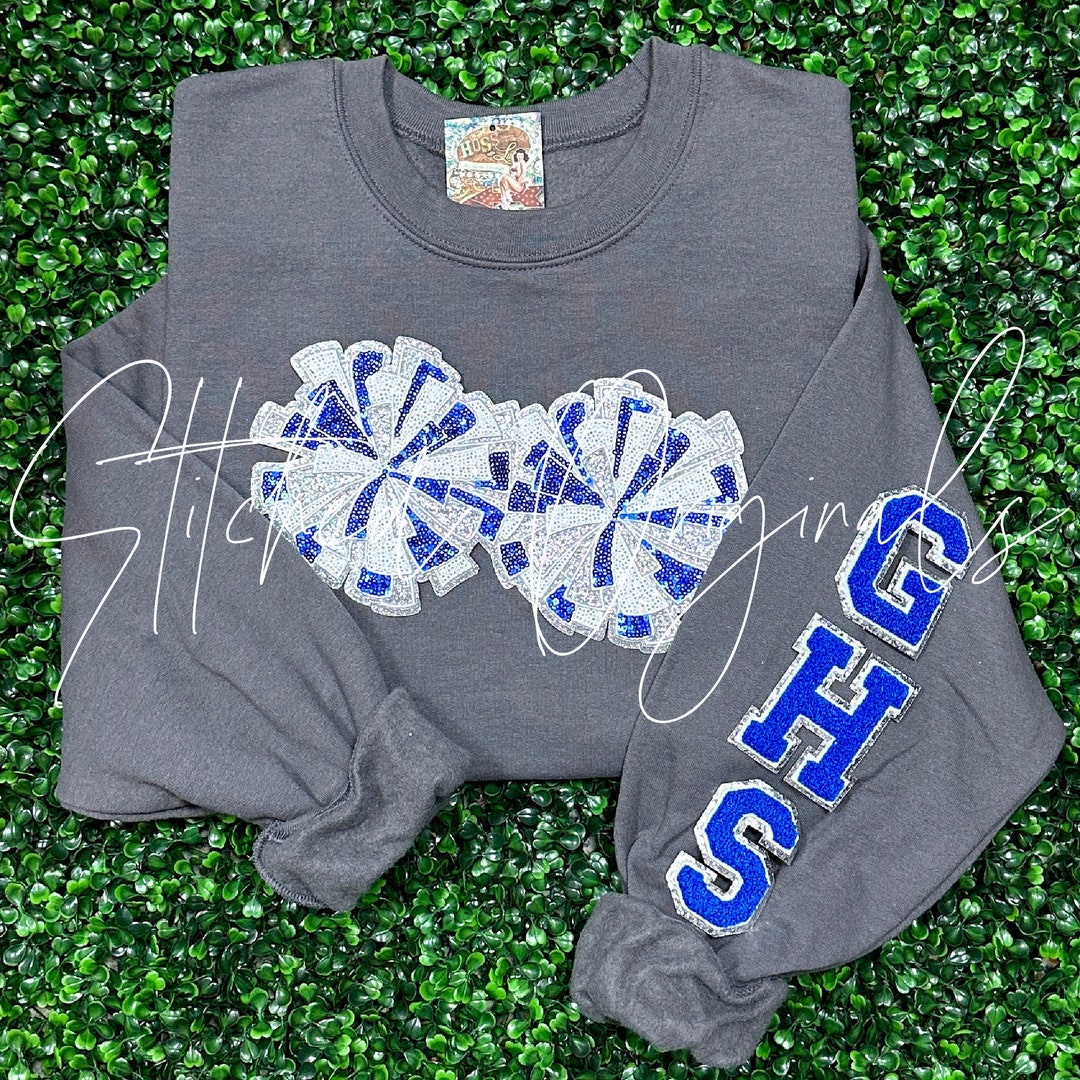 Pom Pom Royal Blue , Silver Cheer Sequin Patch, DIY Patch, Iron on ...