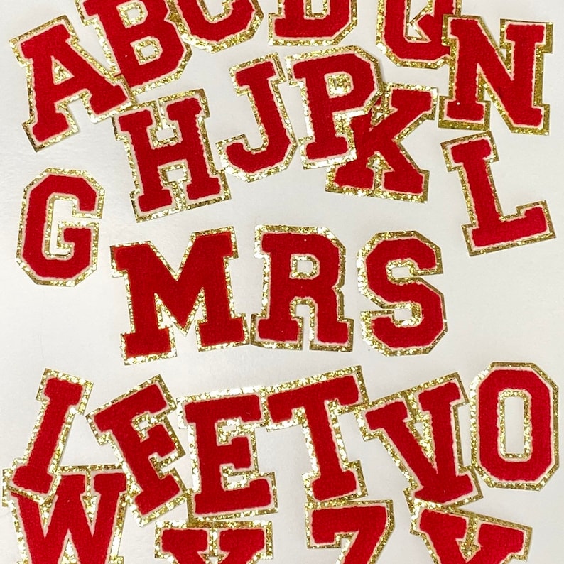 Red 3.12 Chenille Letters Gold Glitter Varsity Letter - Etsy