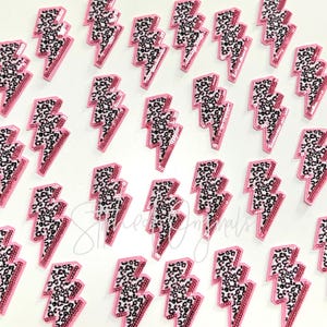 Pink Cheetah Lightning Bolt Patch, Lightning Bolt Patch With Sequins ...