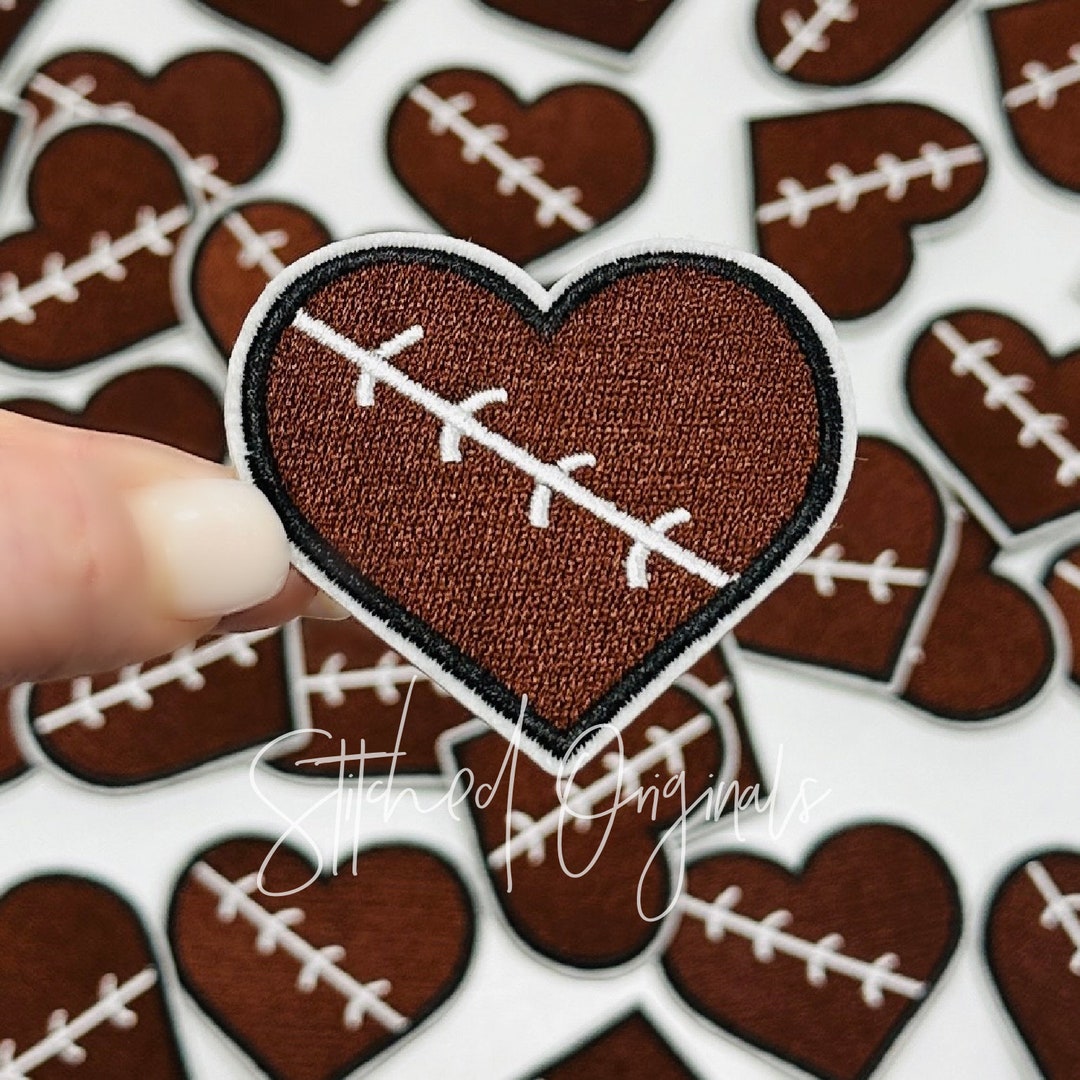 Football Dark Brown Heart Small Patch, Football Patch, Diy Patch, Iron ...